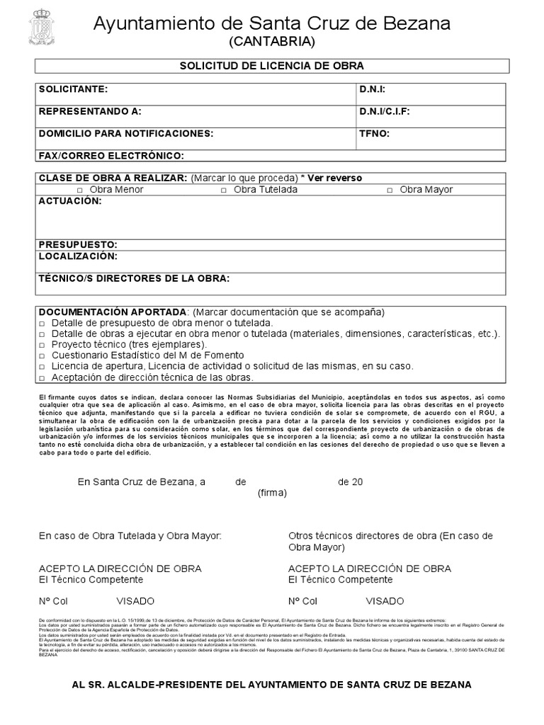 SOLICITUD DE LICENCIA DE OBRA.doc | Presupuesto | Business