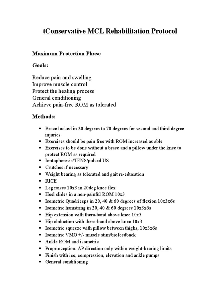 Conservative MCL Rehabilitation Protocol | Download Free PDF ...