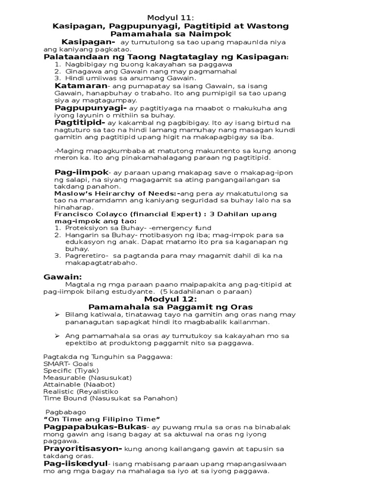 Modyul 11 ESP Kasipagan | PDF