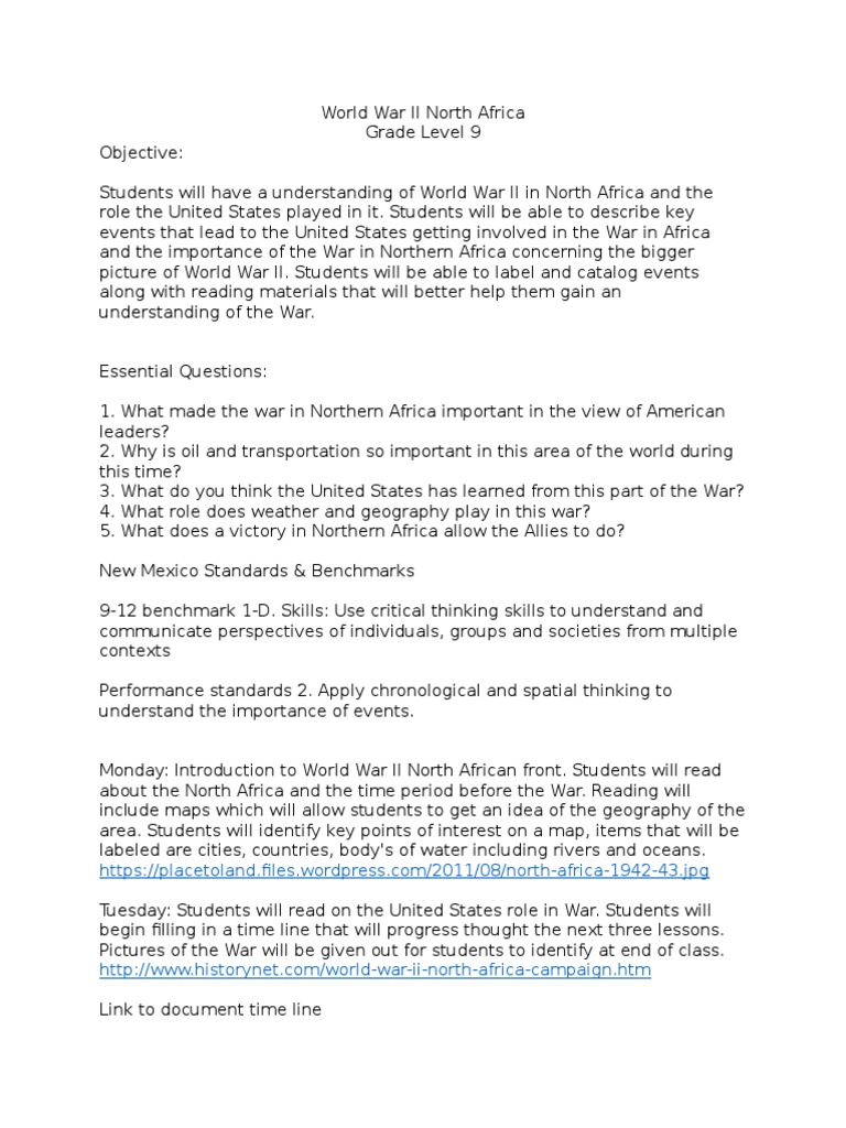 World War II North Africa Lesson Plan | PDF | World War II | The United ...