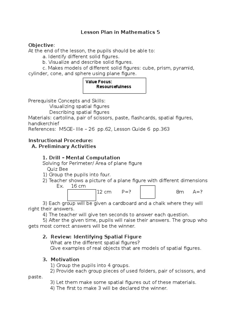 Lesson Plan in Mathematics 5 | PDF | Lesson Plan | Cognitive Science