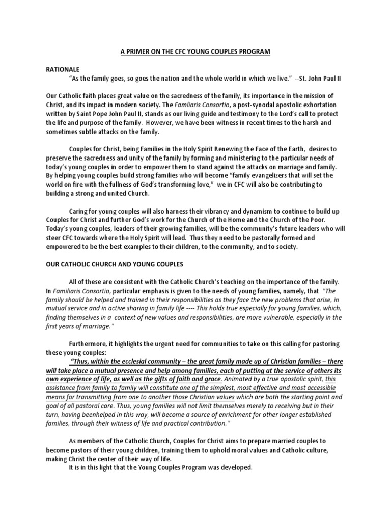 PRIMER - CFC Young Couples Program | PDF | Sacred | Catholic Church