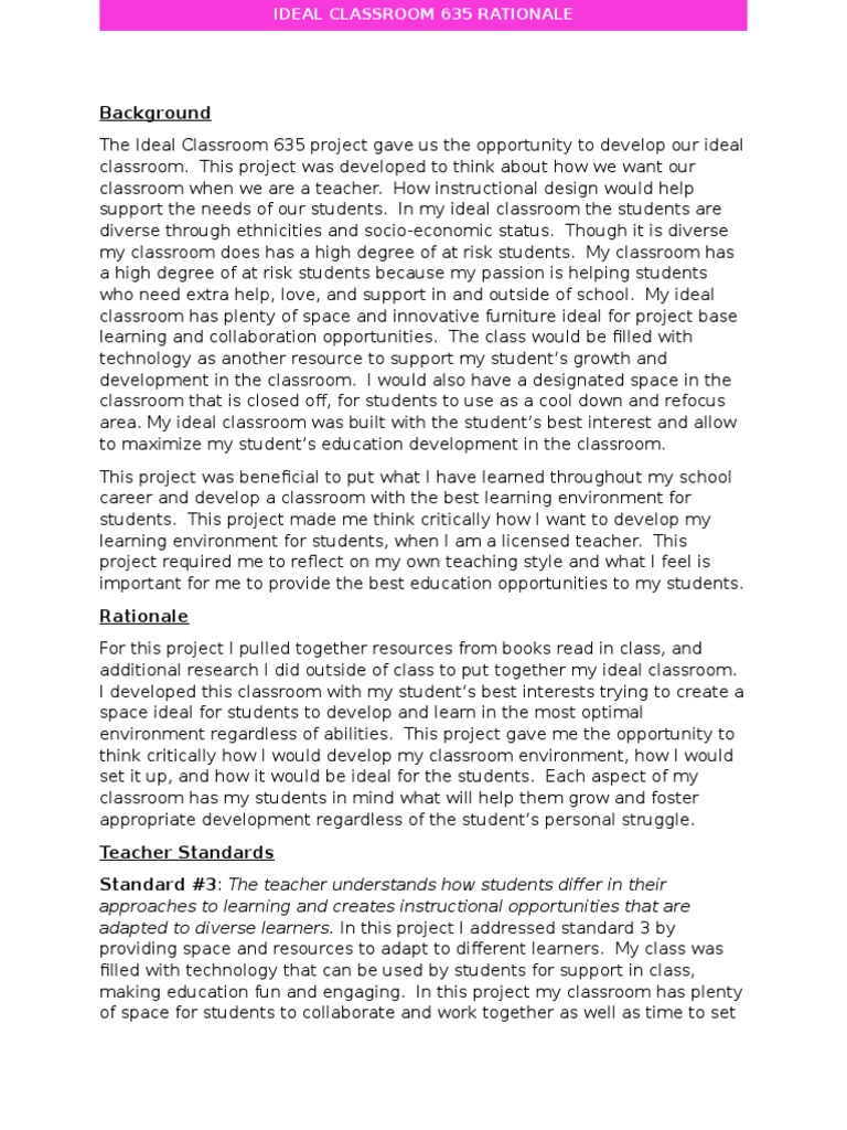 Ideal Classroom Rationale | PDF | Classroom | Collaboration