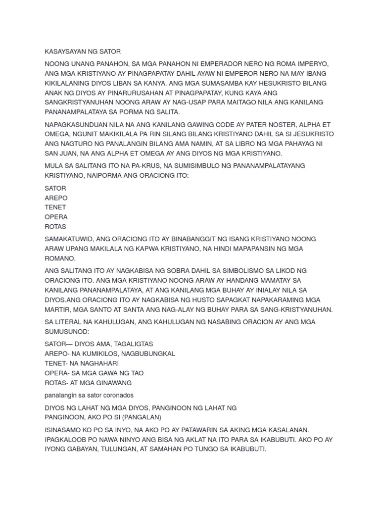 Kasaysayan NG Sator | PDF