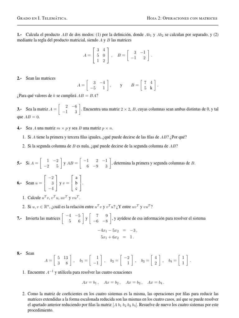 T1 Ejer Matrices PDF | PDF | Métodos y materiales de enseñanza