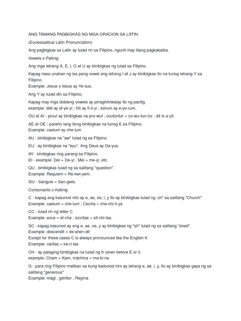 Ang Tamang Pagbigkas NG Mga Oracion Sa Latin | PDF