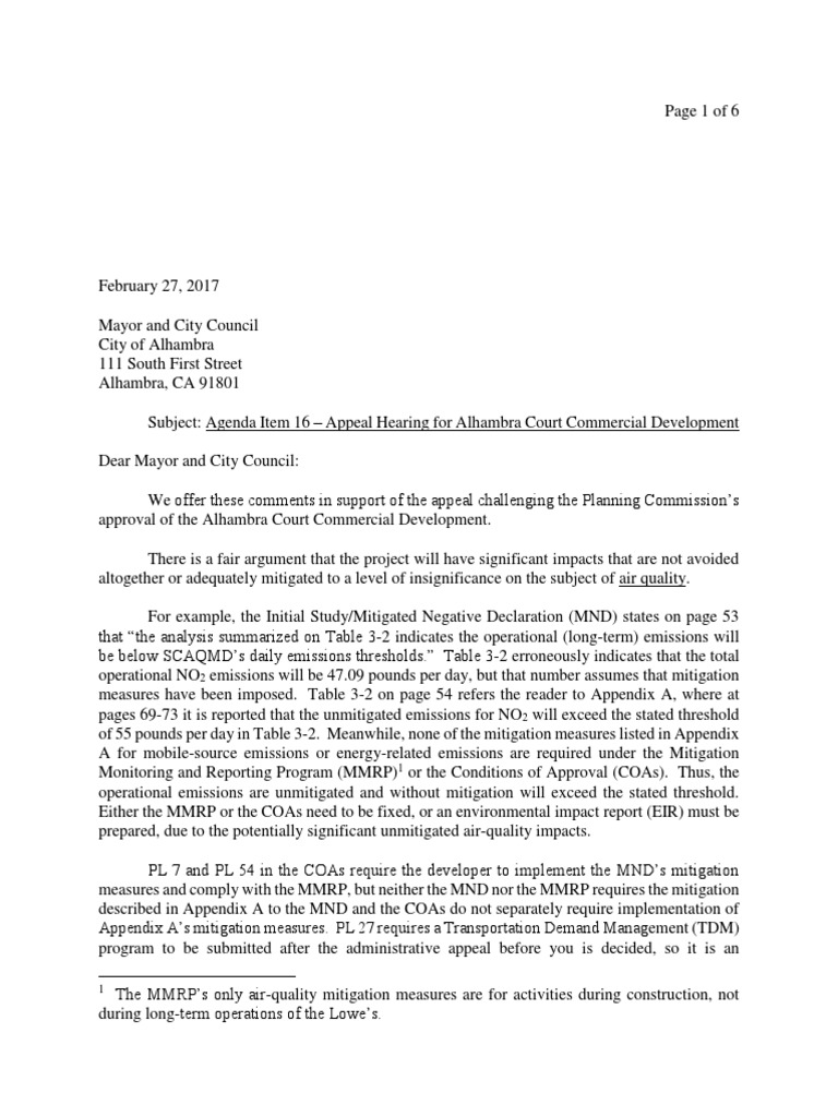 Letter of Opposition From Citizens February 27 2017 City Council Item ...