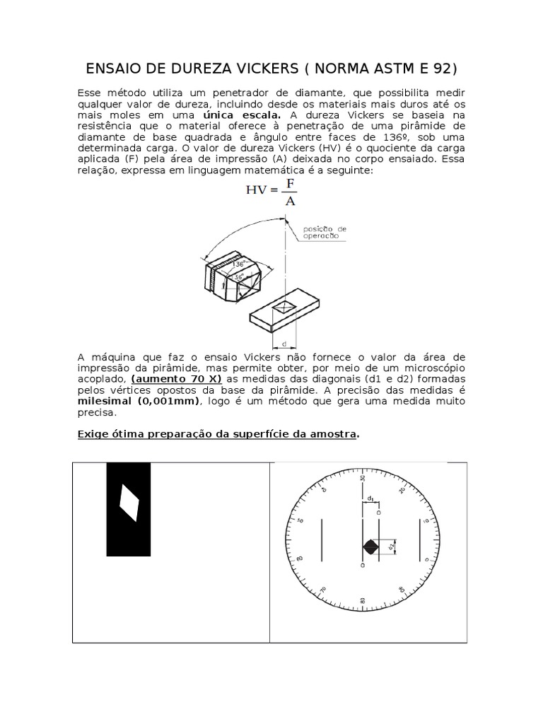 Aula Prática Ensaio de Dureza Vickers | Dureza | Materiais | Avaliação ...