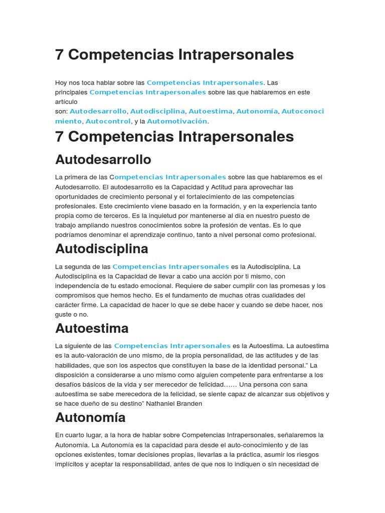 7 Competencias Intrapersonales | PDF | Tolerancia | Autoestima