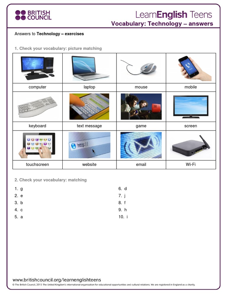 Vocabulary: Technology - Answers: - Exercises | PDF
