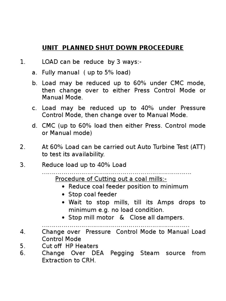 Planned Unit Shutdown Procedure | PDF | Energy Production | Energy ...