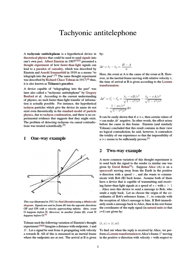 Tachyonic Antitelephone - Telegraphing Into the Past | Metaphysics ...