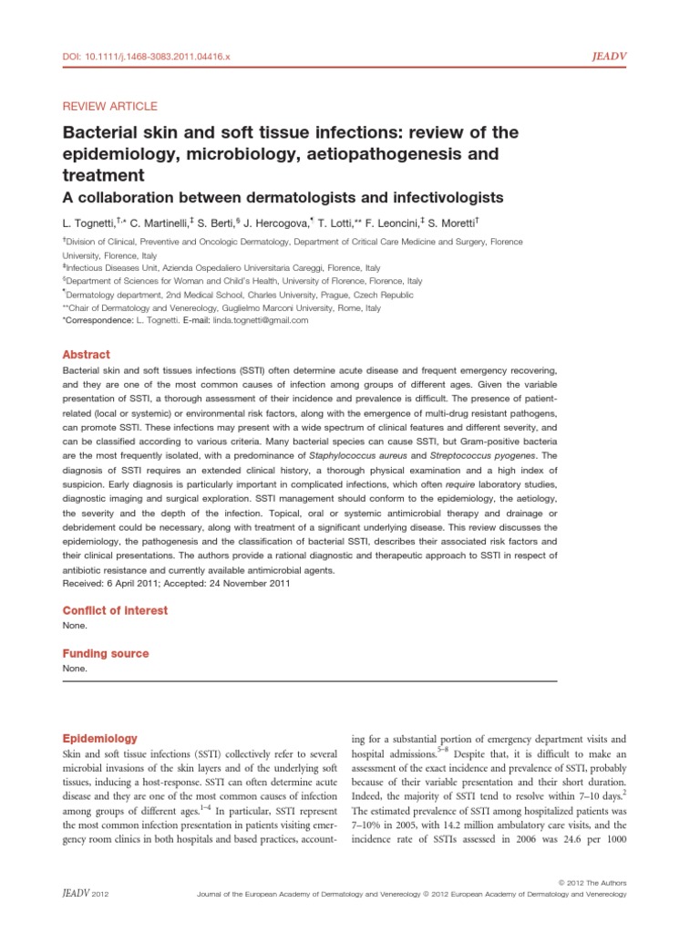 Bacterial Skin and Soft Tissue Infections Pathogenesis, Epidemiology ...