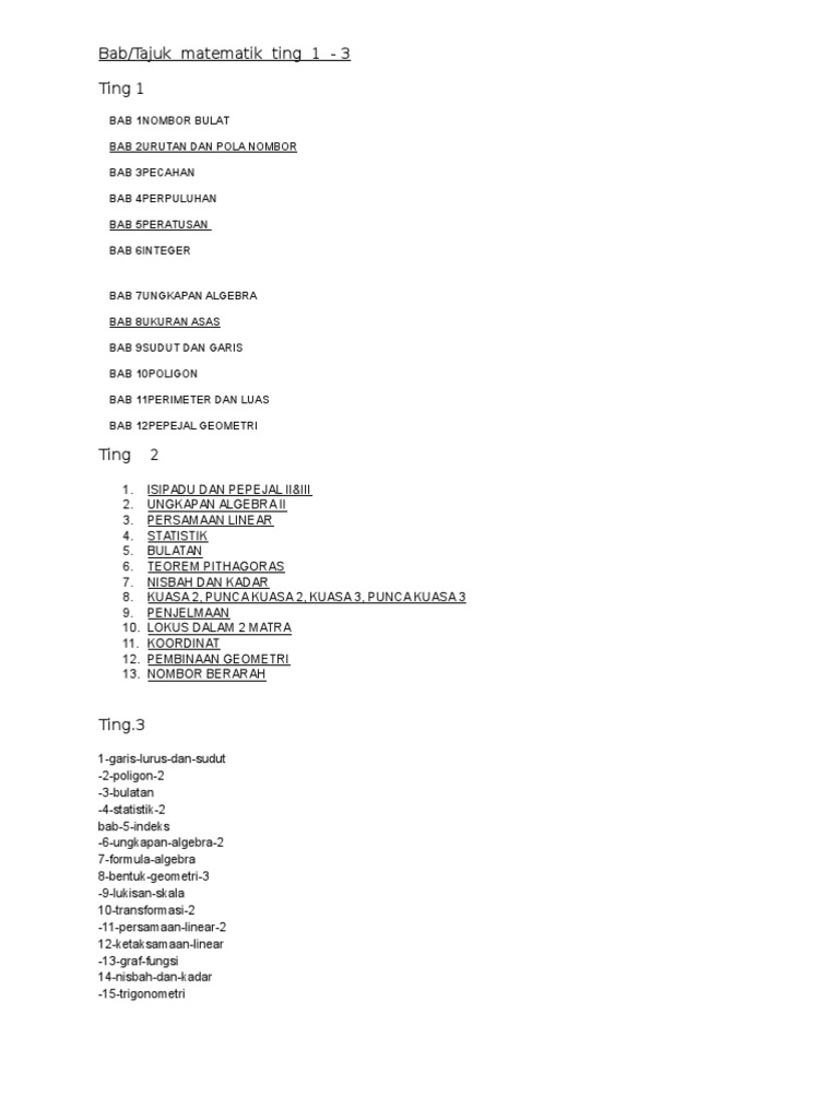 Bab Math Ting. 1 Hingga 3 | PDF