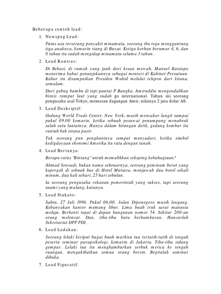 Contoh Lead Berita Kreatif dan Variatif | PDF