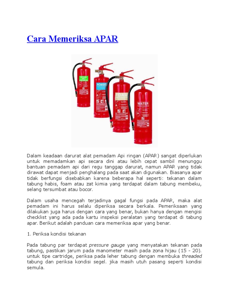 Cara Memeriksa APAR | PDF