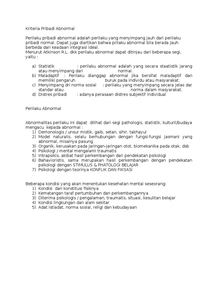 Perilaku Abnormal | PDF