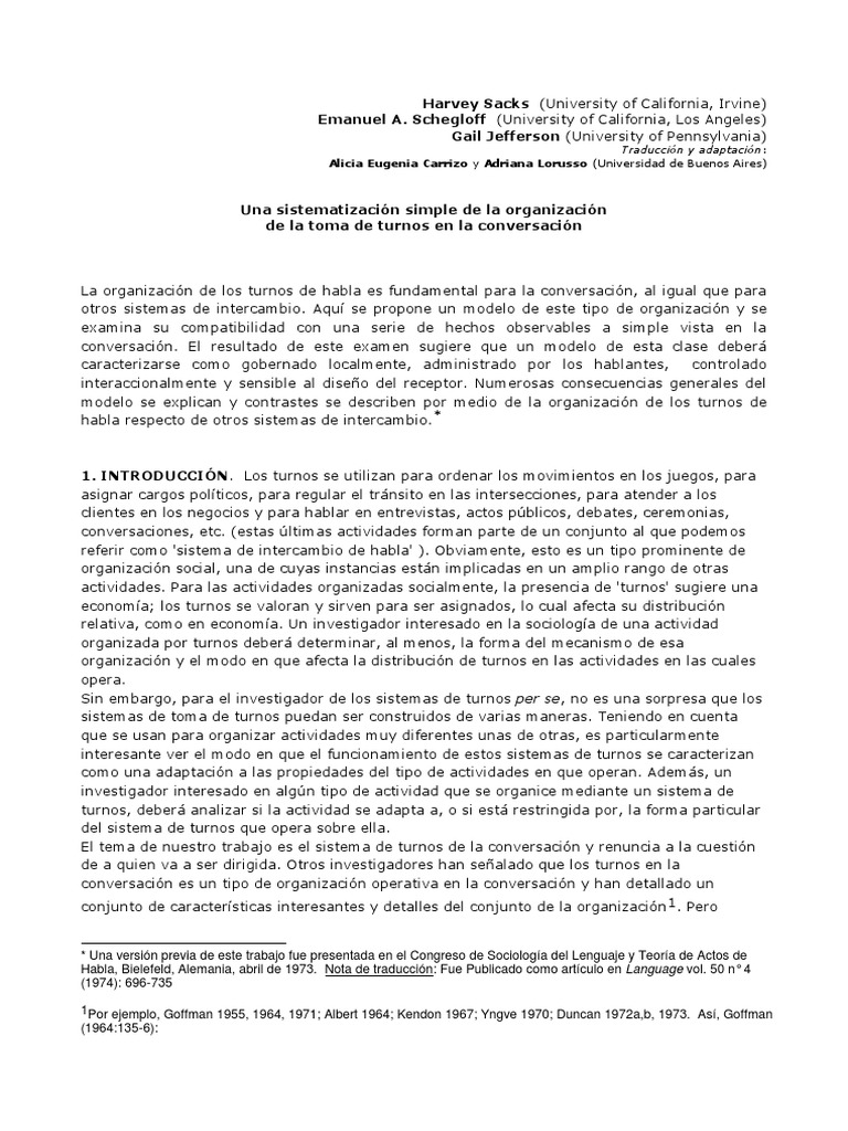 Sacks, Schegloff y Jefferson - Una Sistematización Simple de La ...