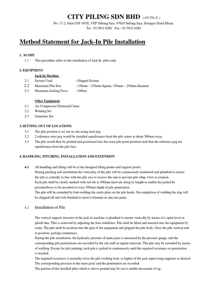TPB 100 Method of Statement | PDF | Deep Foundation | Crane (Machine)