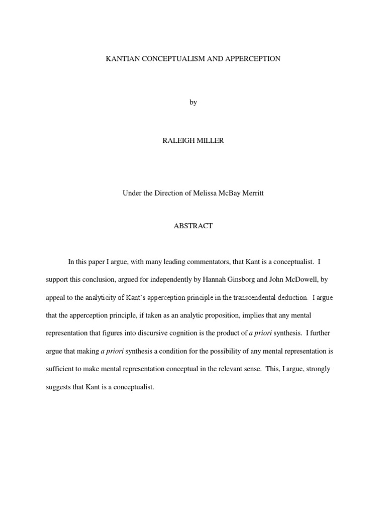 Kantian Conceptualism and Apperception | PDF | Immanuel Kant | Concept