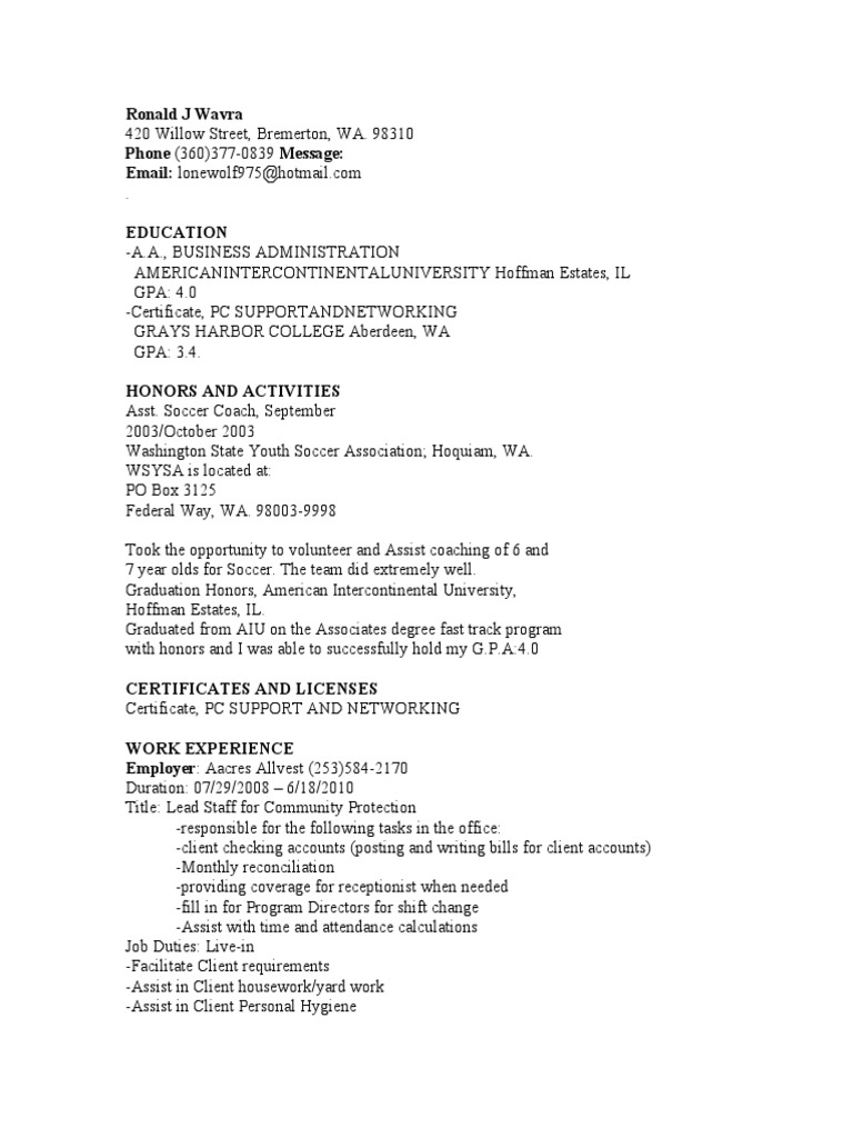 Ronald Wavra: Business & Tech Resume | PDF | Microsoft Windows