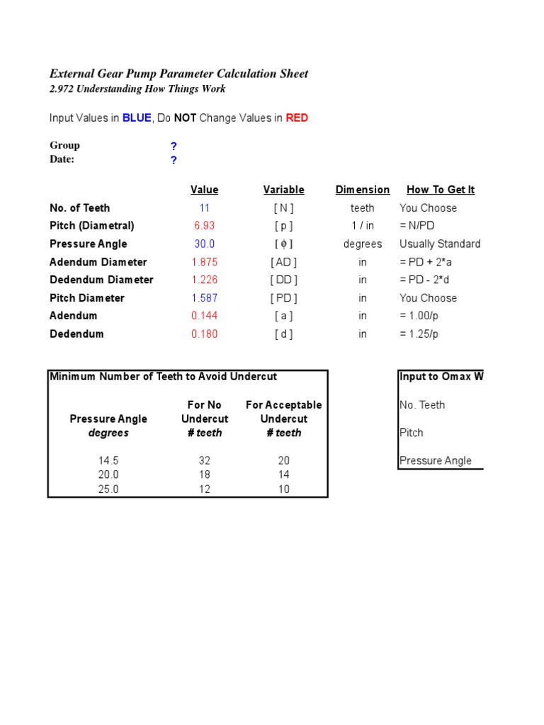 Gear Pump Design Sheet | PDF | Gear | Applied And Interdisciplinary Physics