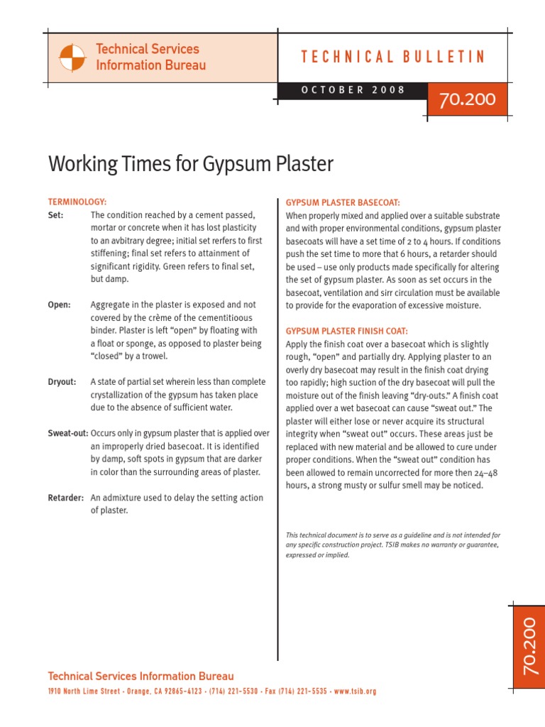 70-200 Working Times For Gypum Plaster | PDF | Gypsum | Plaster