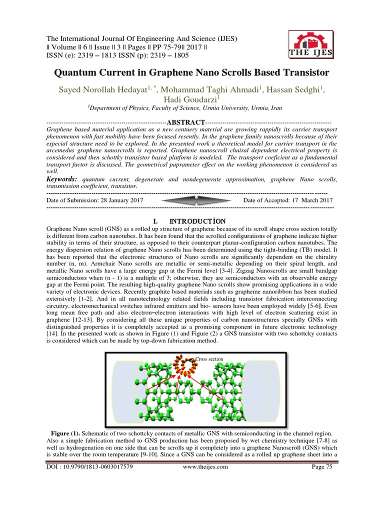 Quantum Current in Graphene Nano Scrolls Based Transistor | PDF