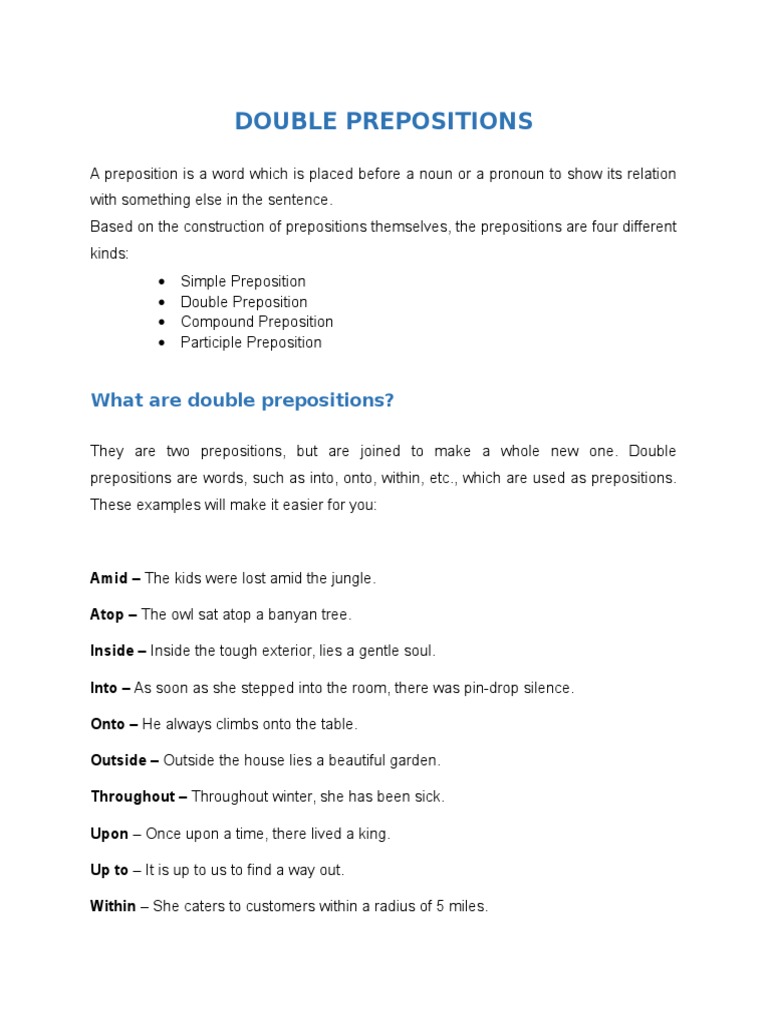 Double Prepositions | PDF | Preposition And Postposition | Semantic Units