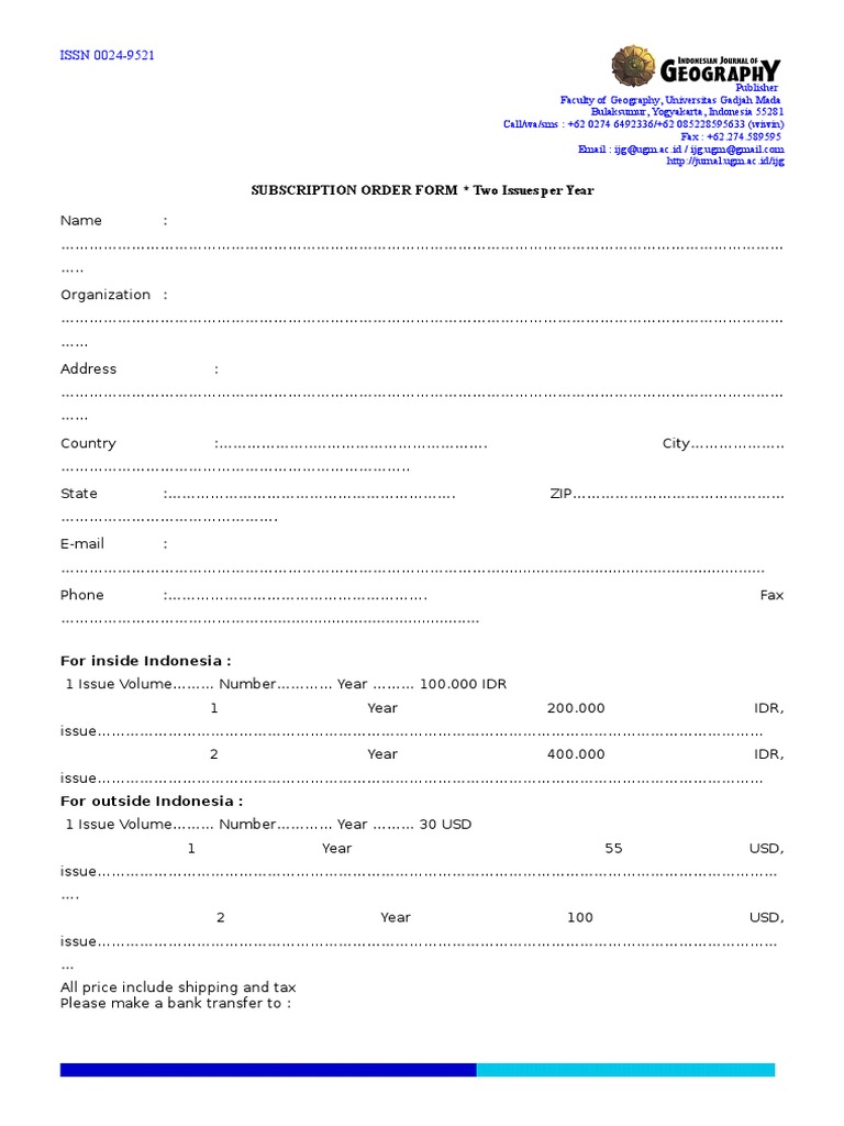 Geography Journal Subscription Form | PDF | Payments | Business