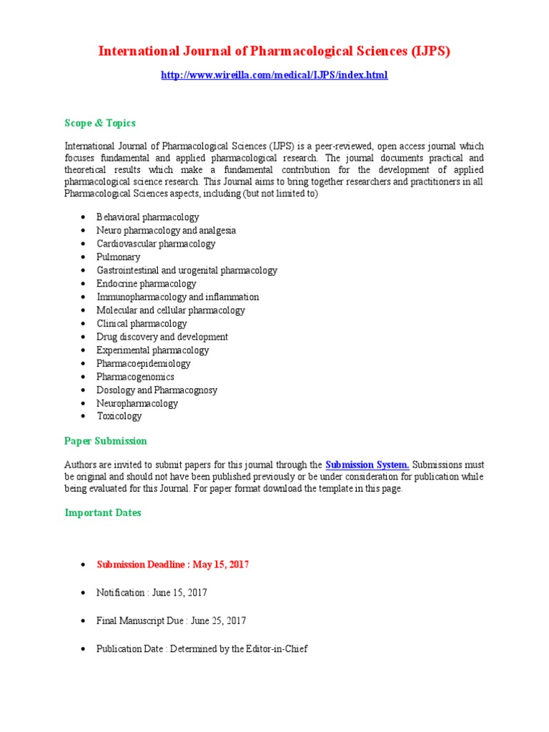 International Journal of Pharmacological Sciences (IJPS) | PDF