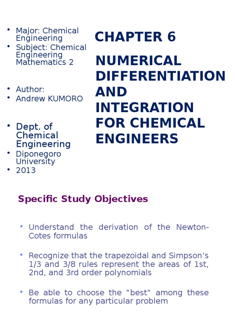 WEEK 6 Numerical Differentiation and Integration For Chem Eng | PDF ...