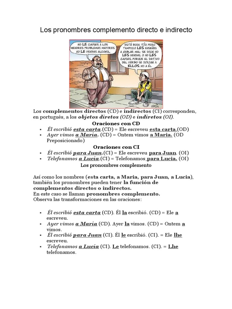 Los Pronombres Complemento Directo e Indirecto | PDF | Objeto ...