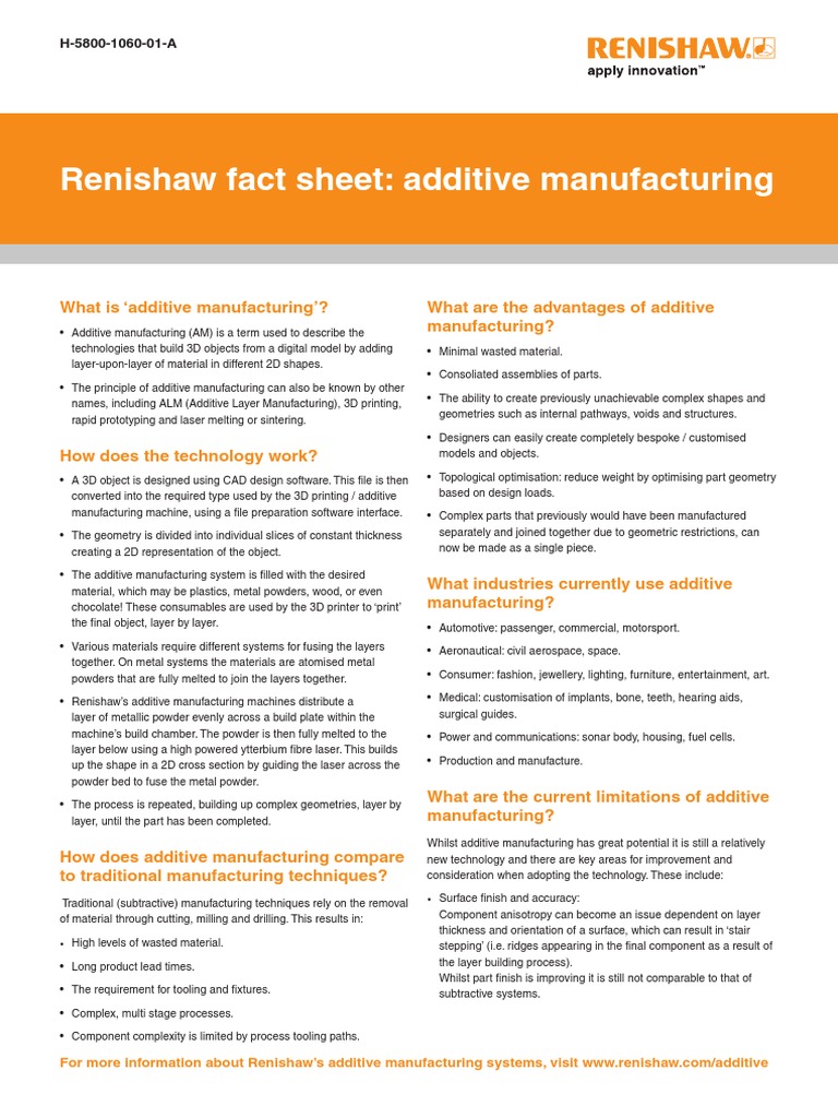 Additive Fact Sheet | PDF | 3 D Printing | Production And Manufacturing
