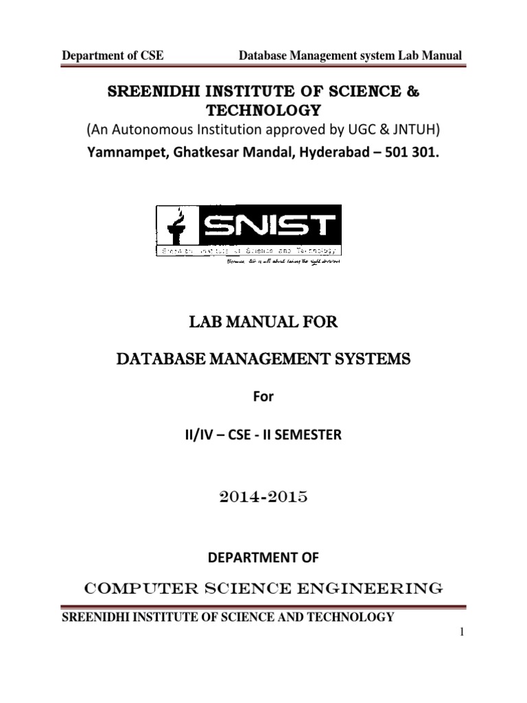 Dbms Lab Manual-2015 | PDF | Pl/Sql | Engineering