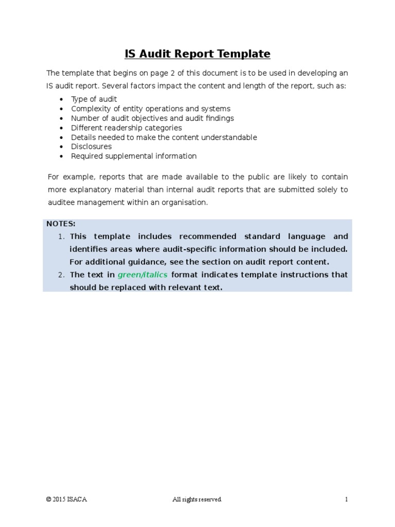 Is Audit Report Template | PDF | Auditor's Report | Financial Audit