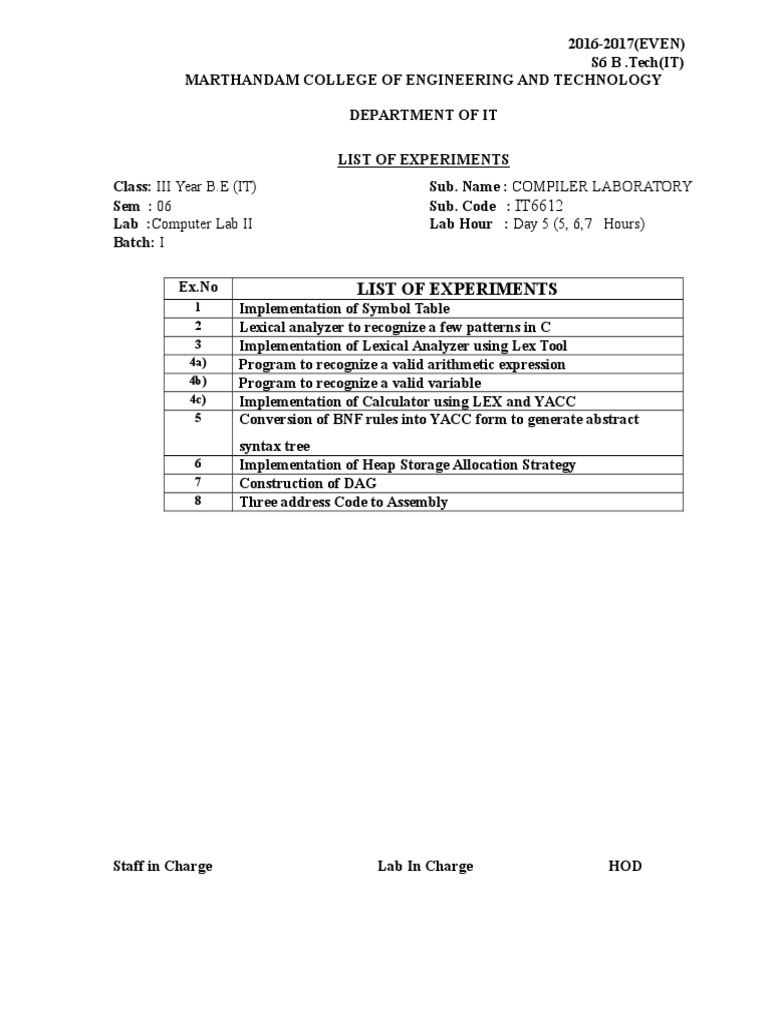 Experiment List | PDF
