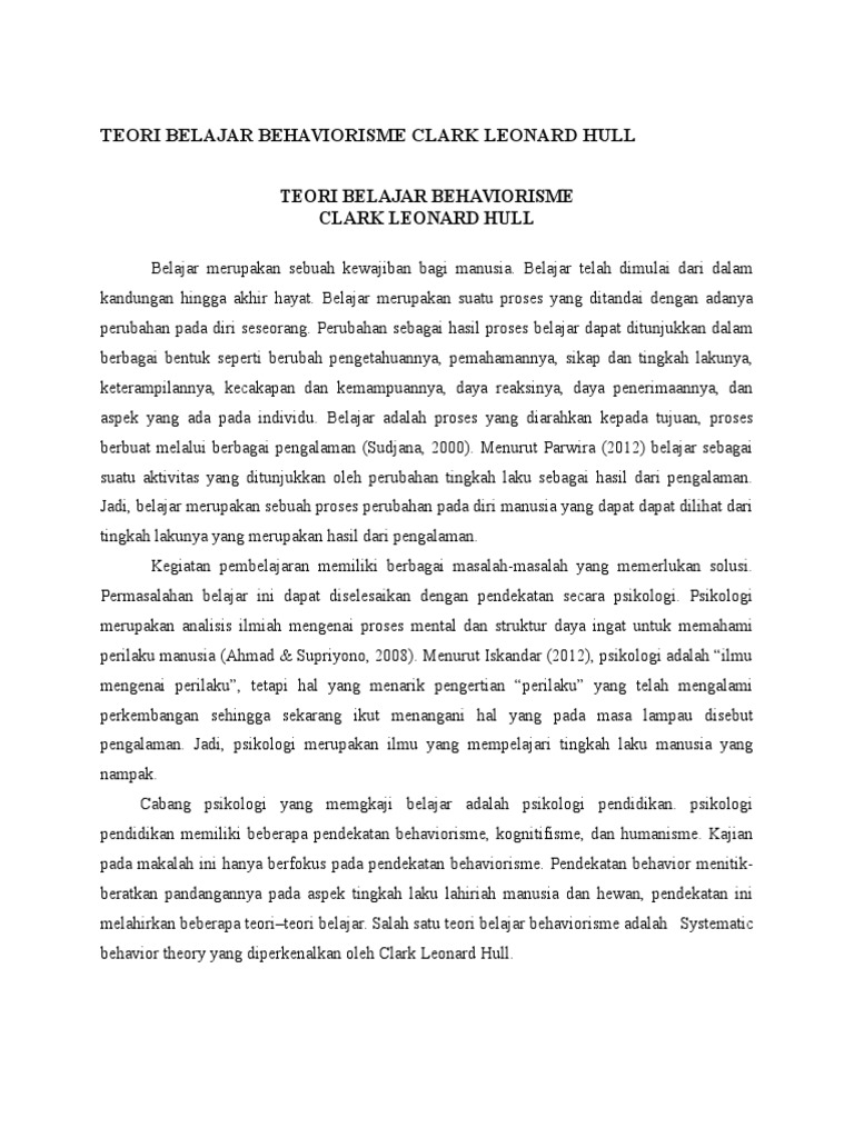 Teori Belajar Behaviorisme Clark Leonard Hull