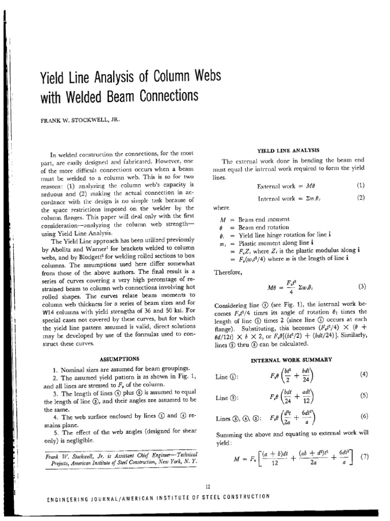 Yield Line Analysis Of Column Webs With Welded Bem Connections Pdf