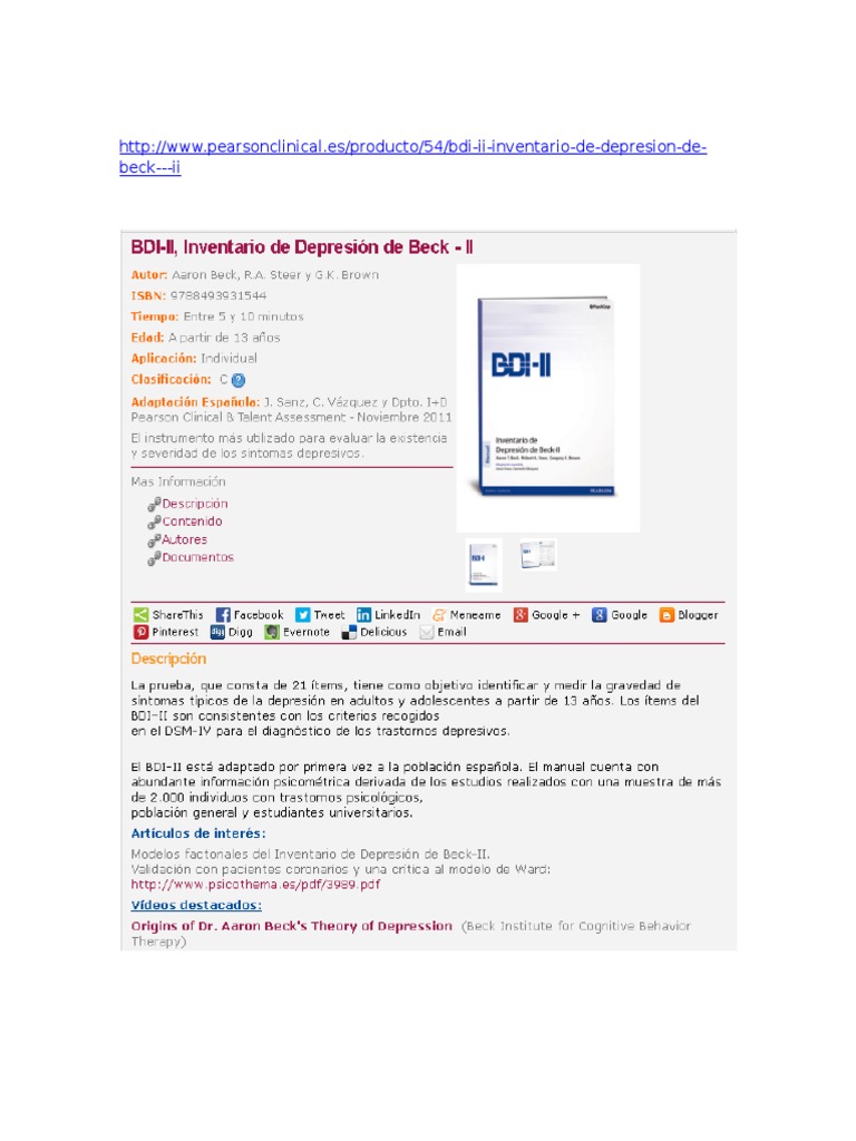 Interpretación del BDI-II en Depresión | PDF