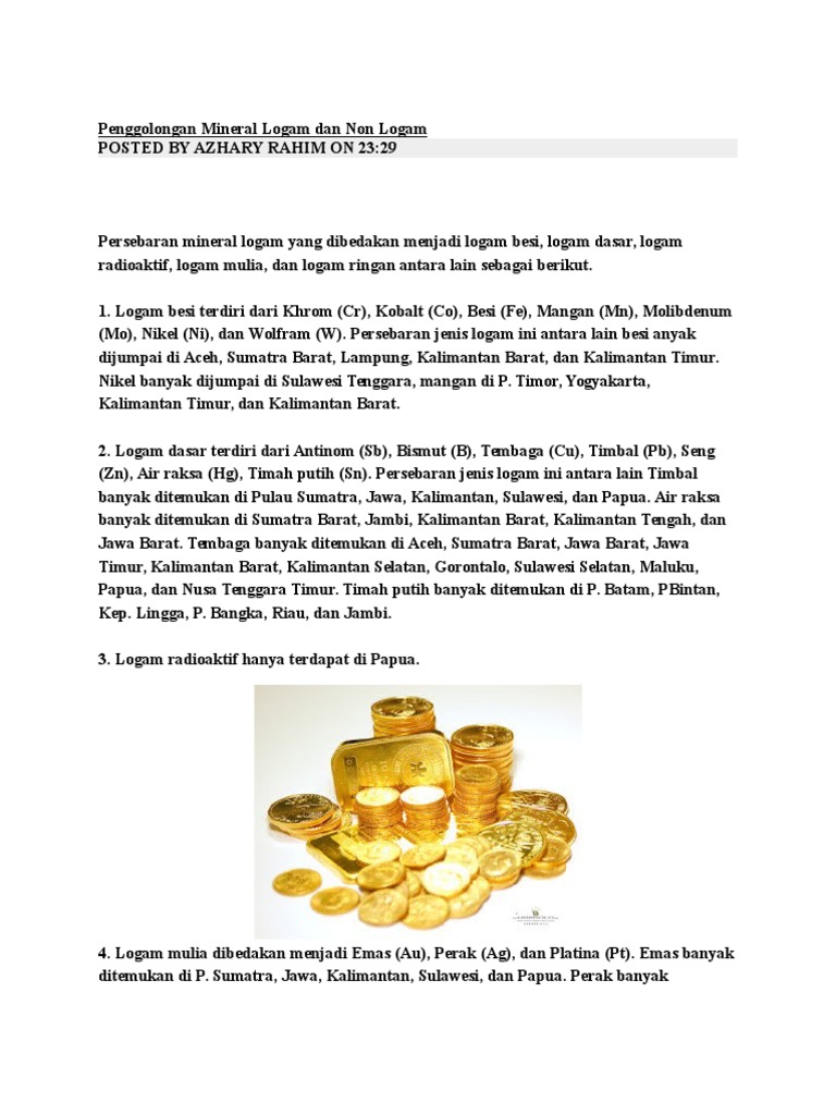 Penggolongan Mineral Logam Dan Non Logam | PDF | Sains & Matematika