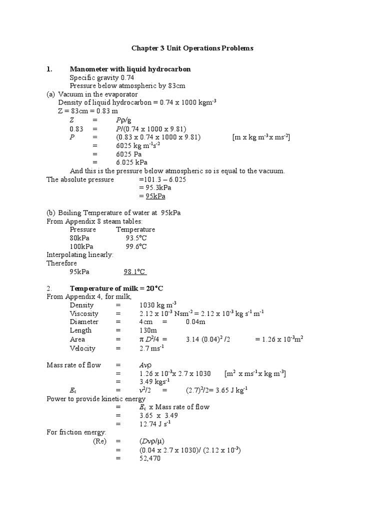 Unitops - ch3 Problems | PDF | Pressure Measurement | Pressure