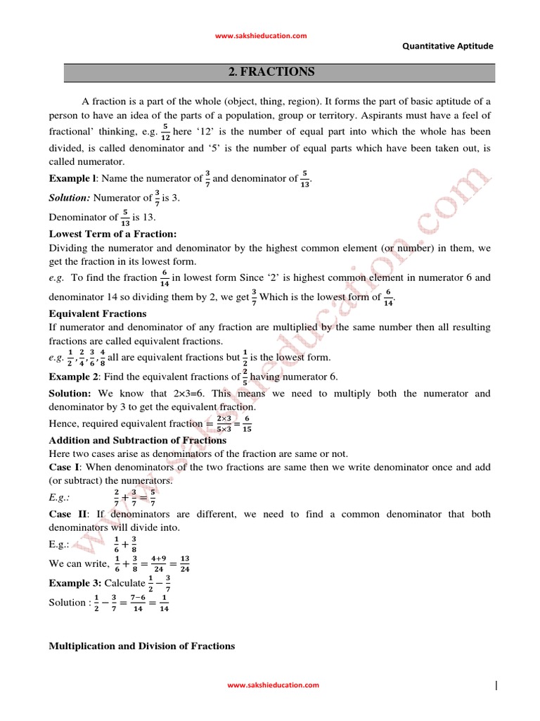 2 Fractions | PDF | Fraction (Mathematics) | Division (Mathematics)