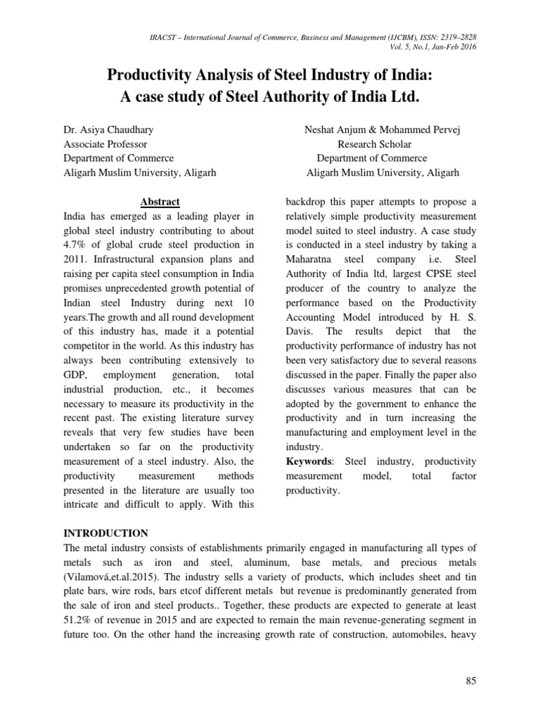Productivity Analysis of Steel Industry | PDF | Factors Of Production ...