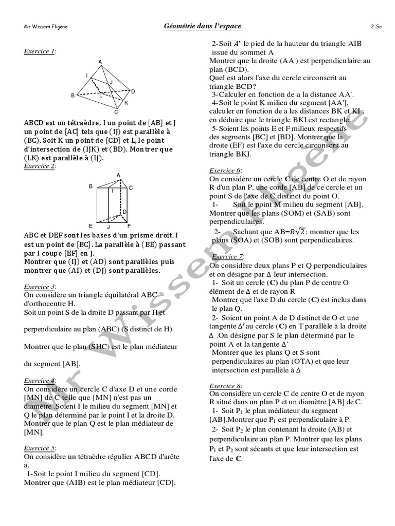 Plan Médiateur en Géométrie Spatiale | PDF | Cercle | Perpendicularité