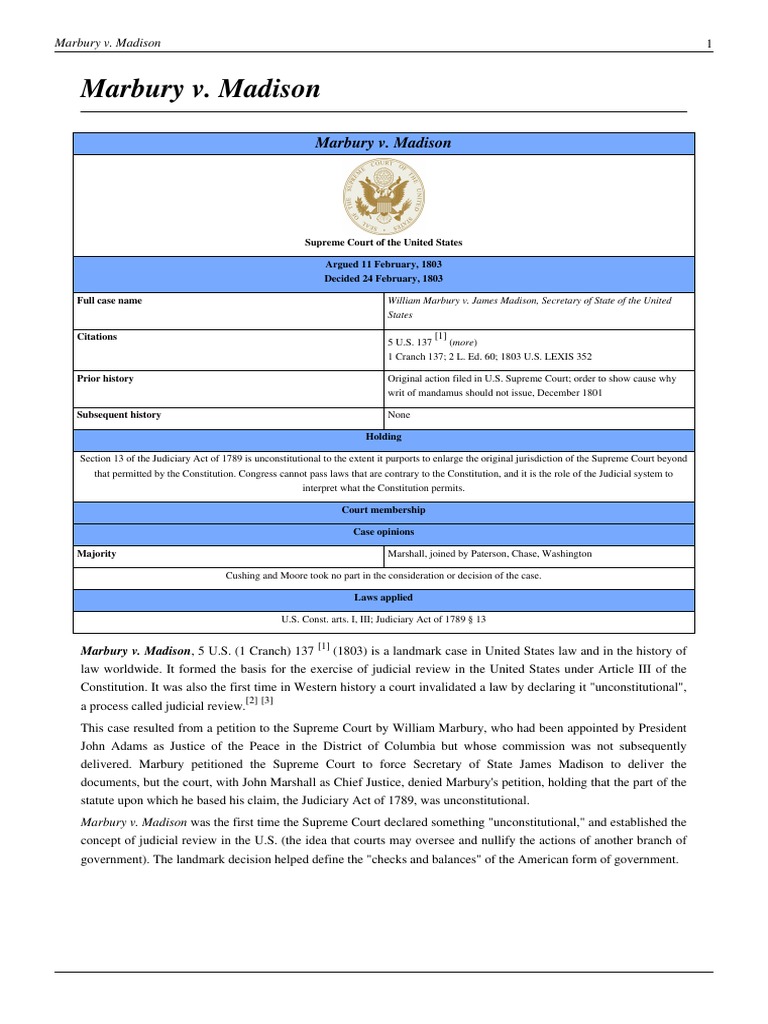 Marbury Vs Madison 2 | PDF | Marbury V. Madison | Supreme Courts