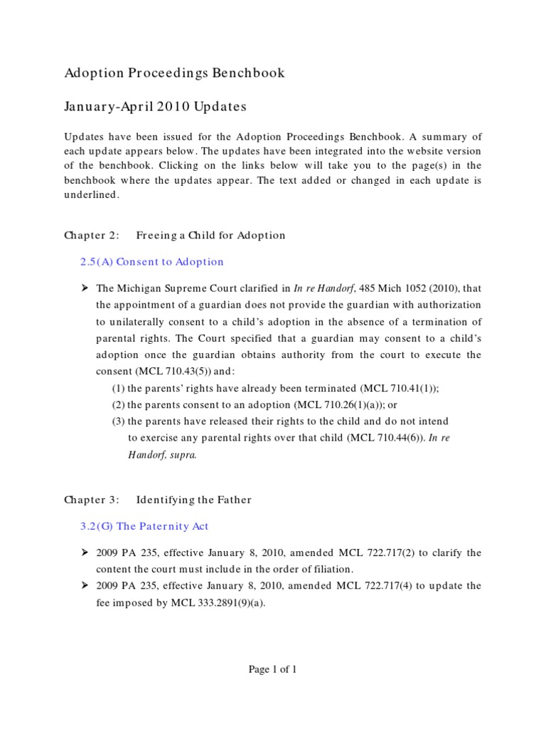 Michigan Adoption Proceedings Benchbook Updates 2010 | PDF | Best ...