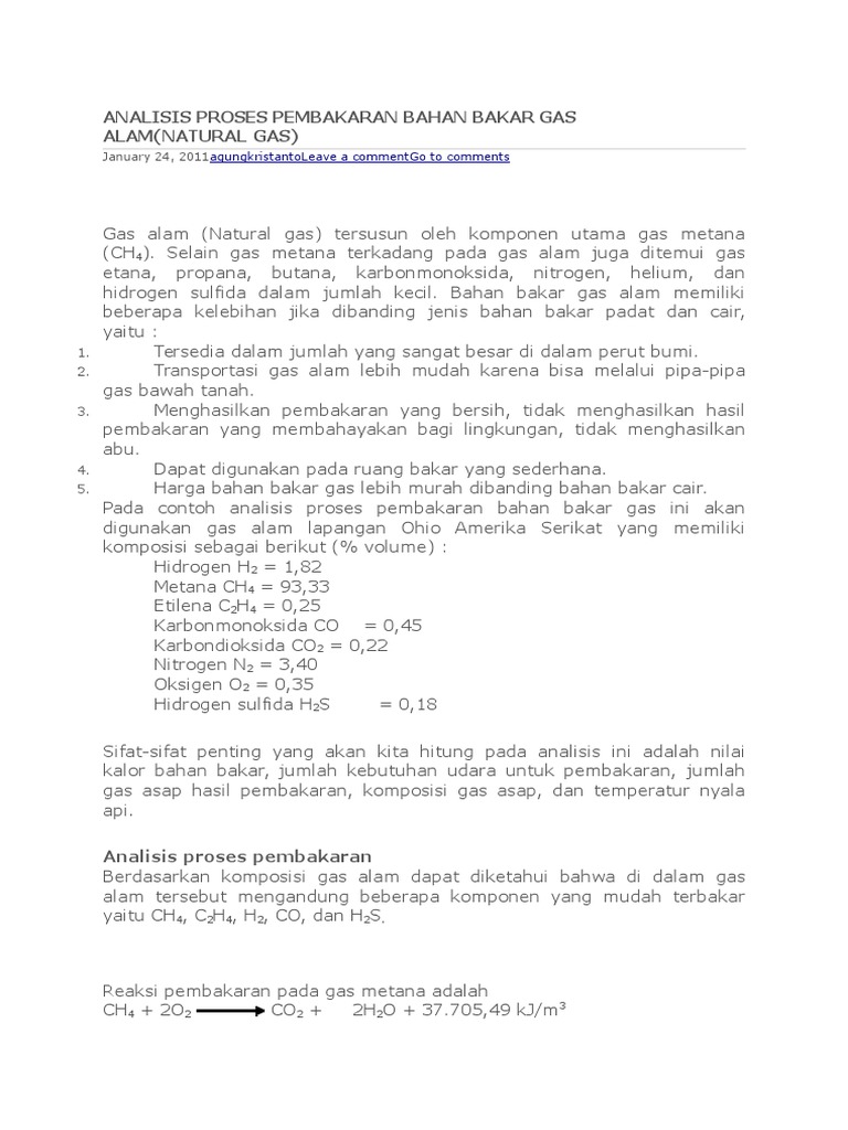 Analisis Proses Pembakaran Bahan Bakar Gas Alam | PDF