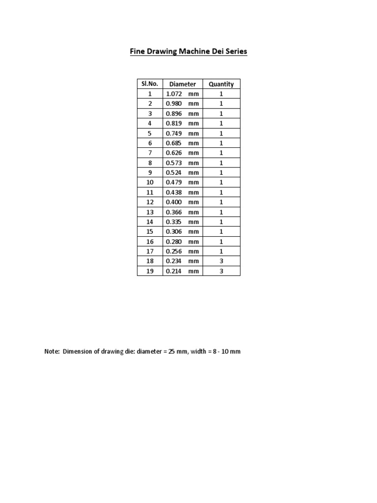 Fine Drawing Machine Dei Series: SL - No. Diameter Quantity | PDF