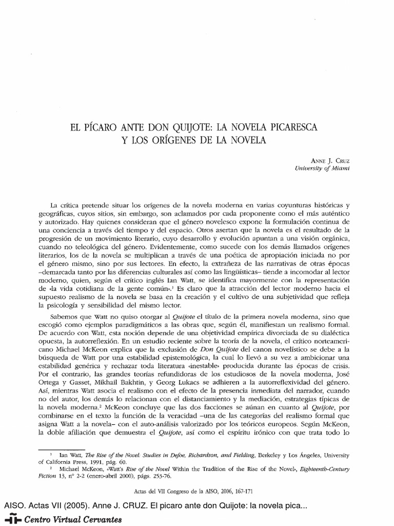 El Picaro Ante Don Quijote - La Novela Picaresca y Los Origenes de La ...